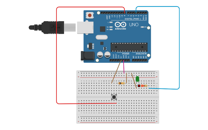 Circuit design Encender un led con un pulsador. Practica 4 - Tinkercad