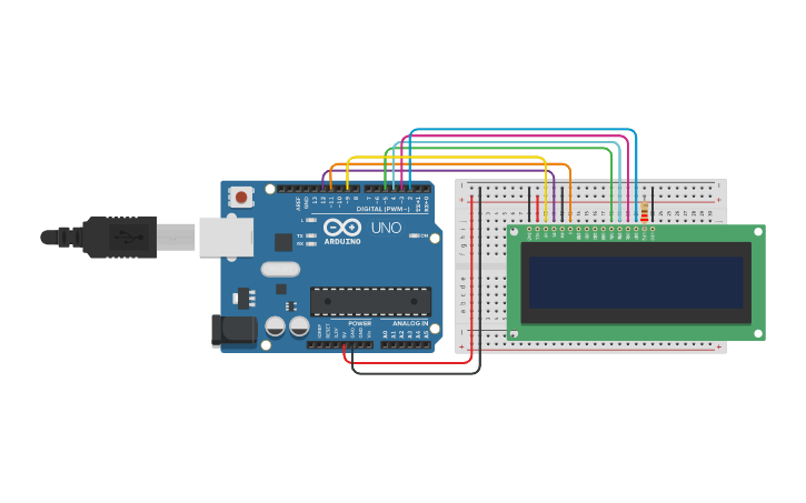 Circuit design LCD without Potentiometer | Tinkercad