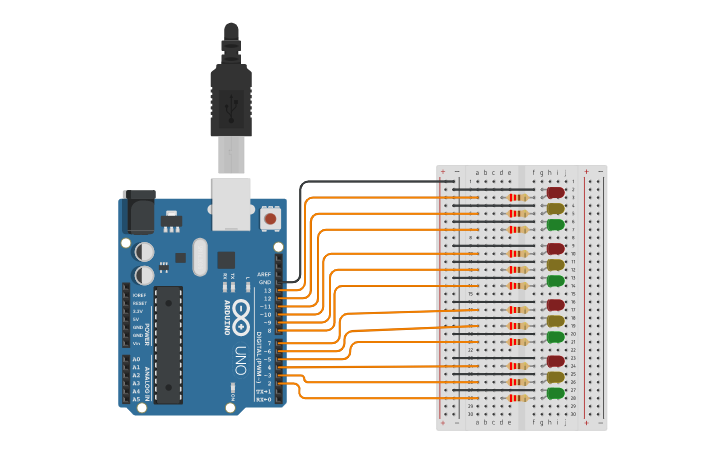 Circuit design 4-Way Traffic Light - Tinkercad