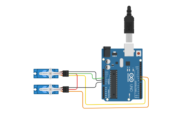 Circuit design Two SERVO motors/ Επιμόρφωση Β2/ Συστάδα Μηχανικών - Tinkercad