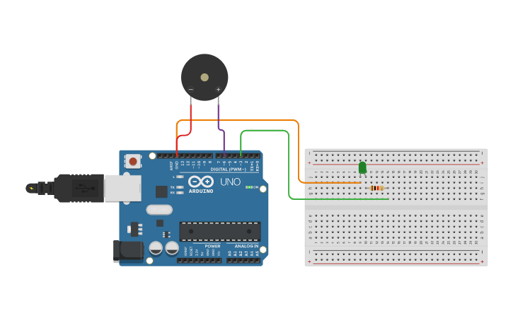 Circuit design LED + Buzzer - Tinkercad