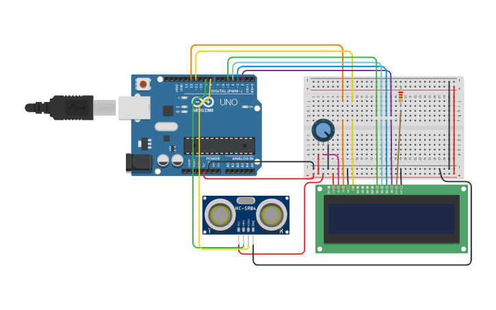 Circuit design Distanciometro con Arduino y Ultrasonido | Tinkercad