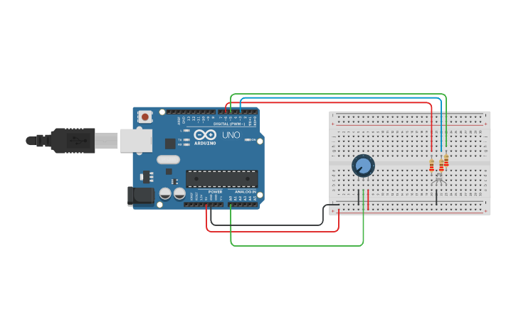 Circuit design Led RGB Potenziometro - Tinkercad