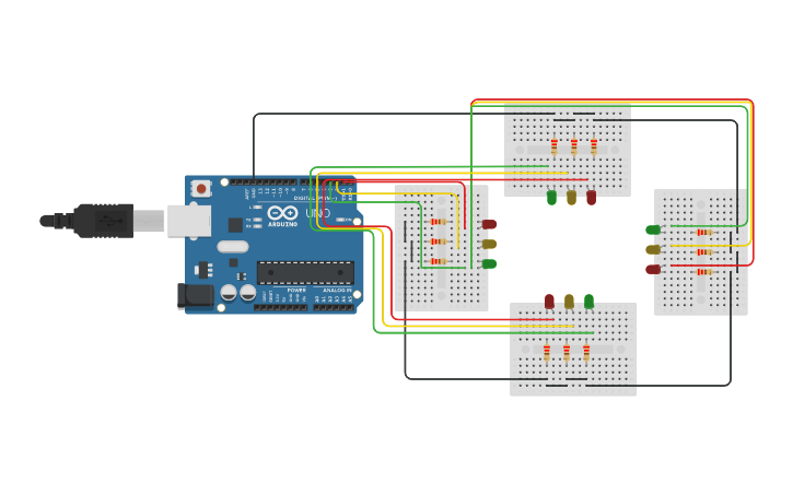 Circuit Design Traffic Light Controller System Tinkercad