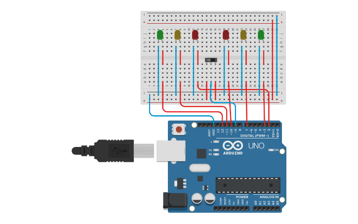 Circuit design Arduino Semaforo con pulsante - Tinkercad