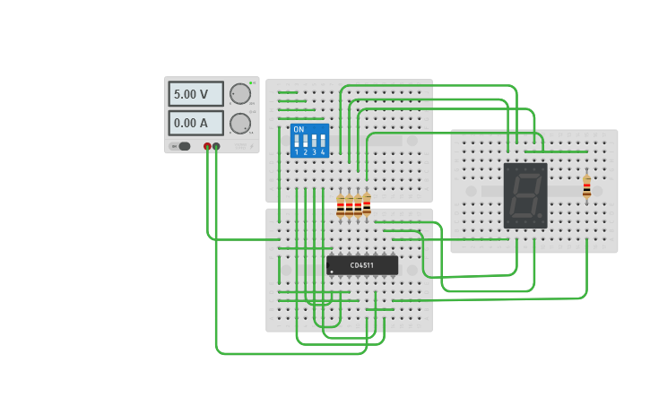 Circuit design BCD-7 segmentos - Tinkercad