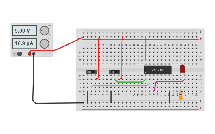 Circuit design 74HC08 - Tinkercad