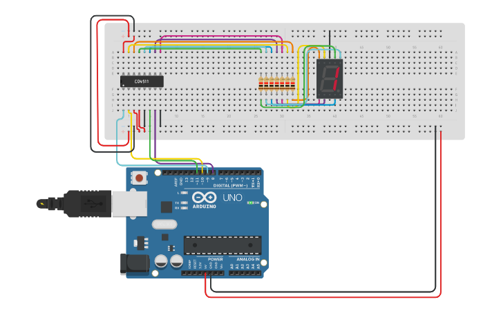 Circuit design DESAFIO 30 (ARDUINO DECODIFICADOR CD4511) - Tinkercad