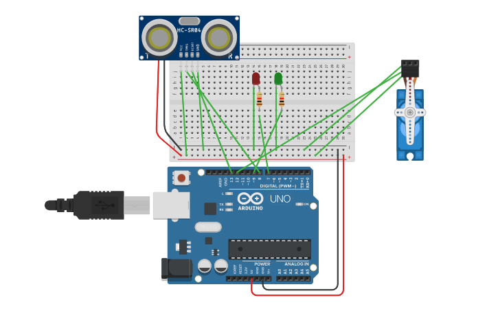 Circuit design Pintu Otomatis - Tinkercad