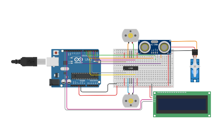 Circuit design obstacle avoiding car - Tinkercad