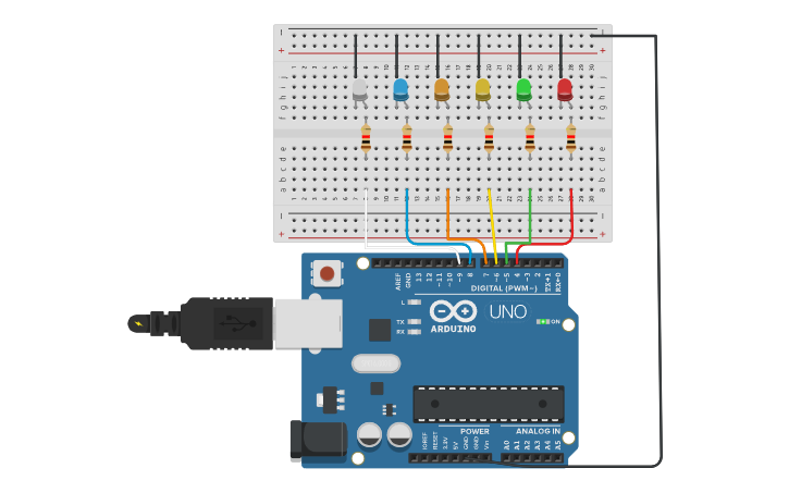 Circuit design multiples led - Tinkercad