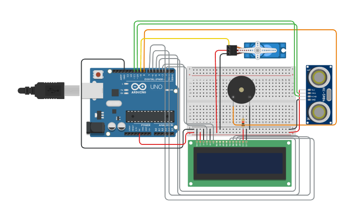 Circuit design Arduino - Sensor de Movimiento, bocina, servomotor y LCD ...