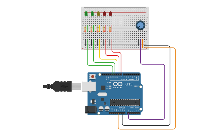 Circuit design Indicatore di volume - Tinkercad