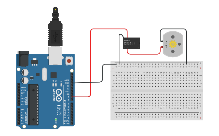 Circuit design control motor with relay and arduino - Tinkercad