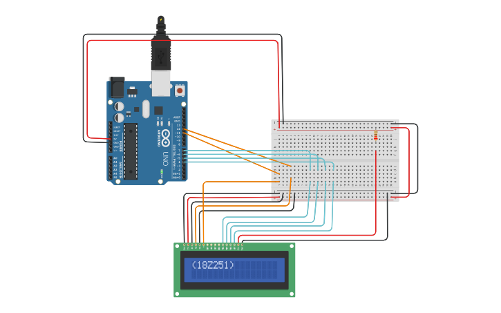 Circuit design Scroll the given string in LCD - Tinkercad