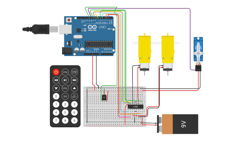Circuit design Jorge_auto a control remoto IR - Tinkercad