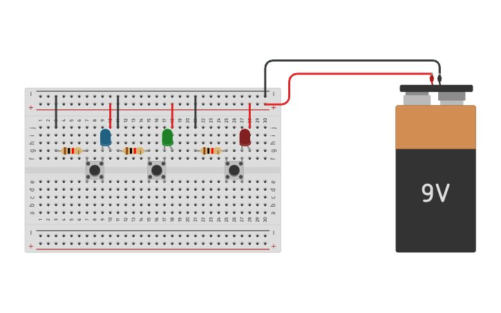 Circuit Design Practica Circuito Con 3 Leds Y Pulsadores Tinkercad