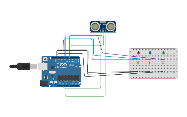 Circuit design distance sensor - Tinkercad