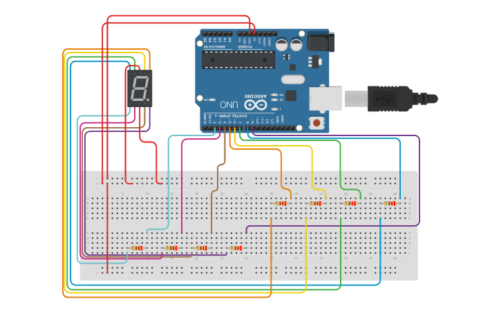 Circuit design 7-segment display - Tinkercad