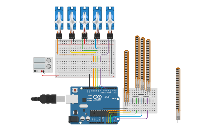 Circuit design Prosthetic Hand with Flex Sensors - Tinkercad