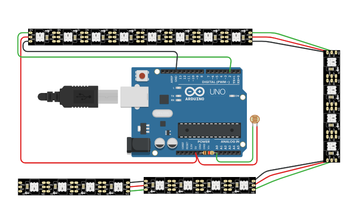 Circuit design CEXP NeoPixel Strip photoresistor - Tinkercad