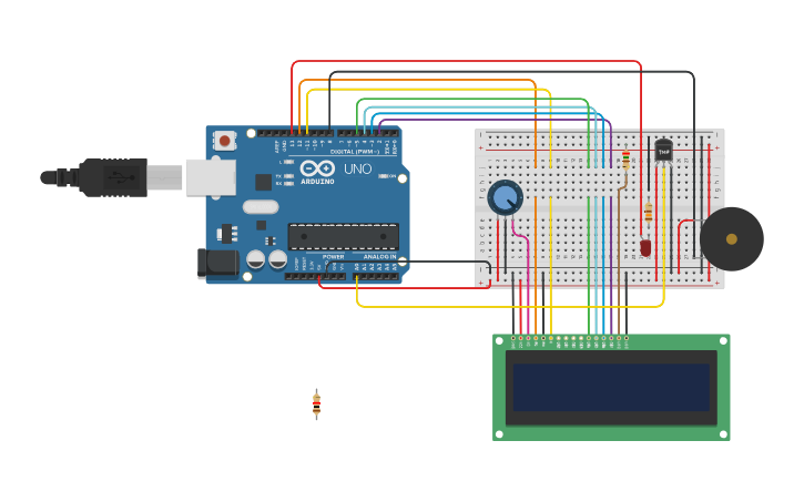 Circuit design Temperature Sensor with Display - Tinkercad