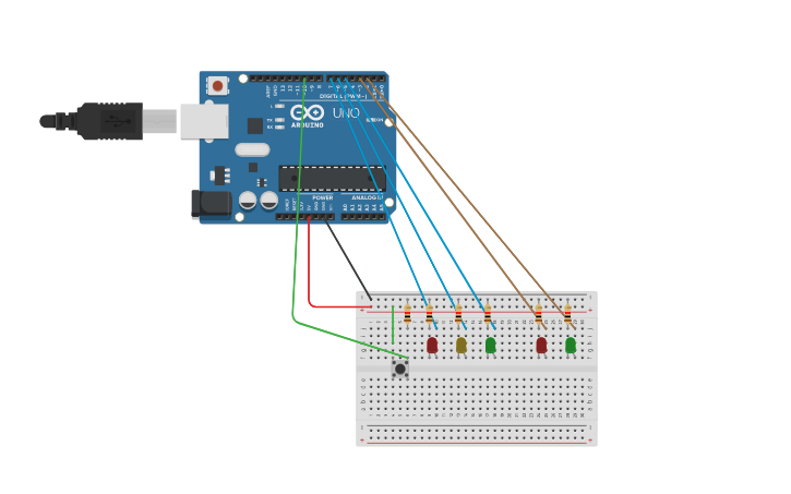 Circuit design Semáforo Vehicular y Peatonal - Tinkercad