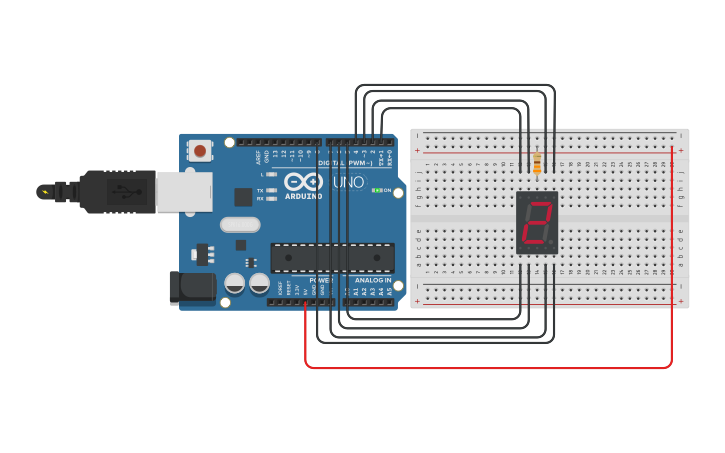 Circuit design Segment display common anode - Tinkercad