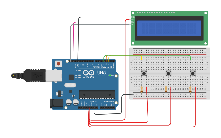 Circuit design lcd push button - Tinkercad