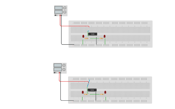 Circuit design NOT GATE (IC 7404) - Tinkercad
