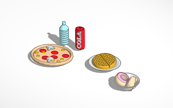 3D design PIZZA,COLA,WATER,WAFFLE,DONUTS - Tinkercad