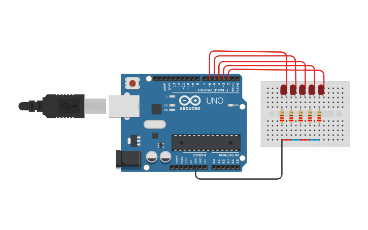 Circuit design EXPERIMENT 2.H. ITERATION STATEMENTS (FOR LOOP STATEMENT) - Tinkercad