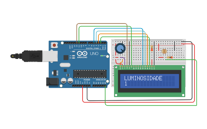 Circuit design Sensor de Luminosidade Display 16x2 com arduino | Tinkercad