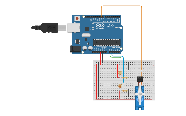 Circuit design 光敏電阻與伺服馬達 - Tinkercad