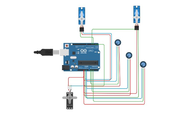 Circuit design Multiple Servo - Tinkercad