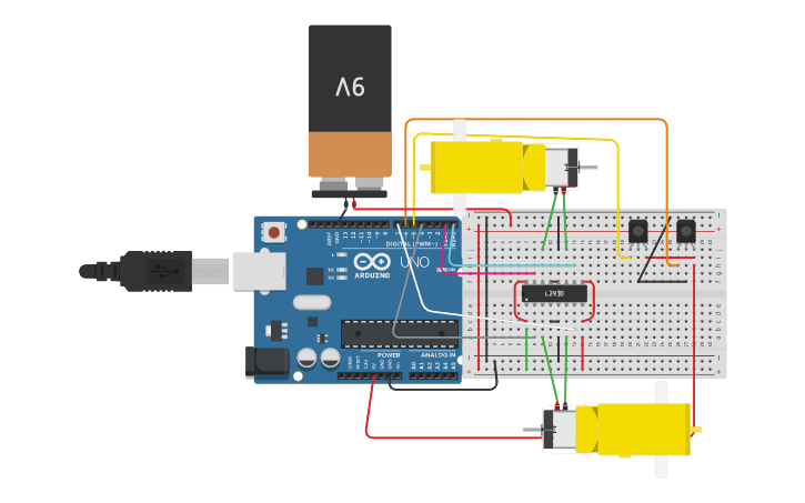 Circuit design Line follower - Tinkercad