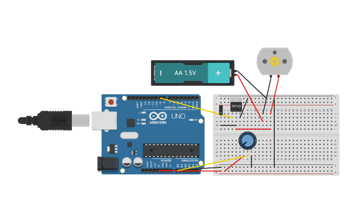 Circuit design Controlando um motor CC - Tinkercad