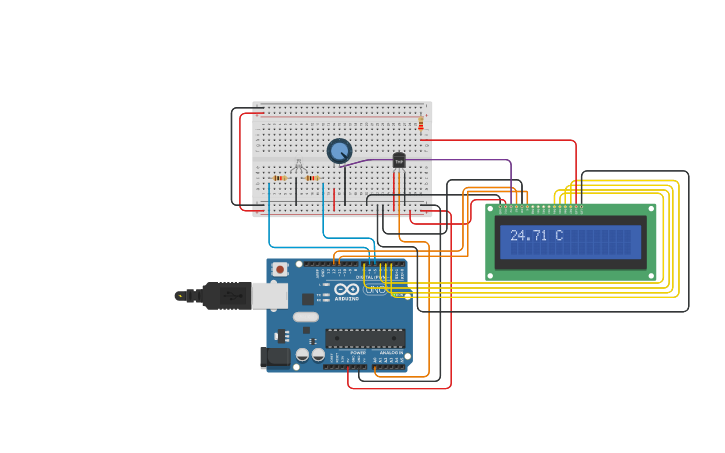 Circuit design sensor de temperatura | Tinkercad