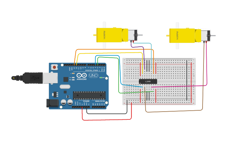 Circuit design two dc motors - Tinkercad