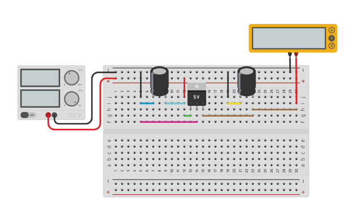 Circuit design 33. Conexión y funcionamiento de un regulador | Tinkercad Circuit design 33. Conexión y funcionamiento de un regulador | Tinkercad