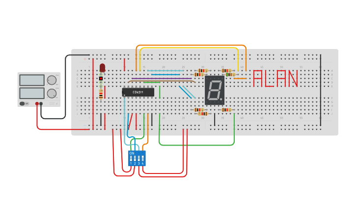 Circuit design Decodificador BCD 7 SEGMENTOS - Tinkercad