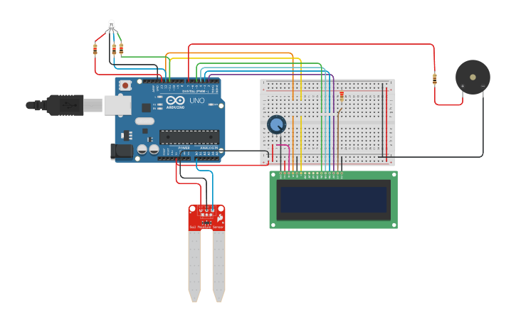 Circuit design Soil moisture sensor - Tinkercad