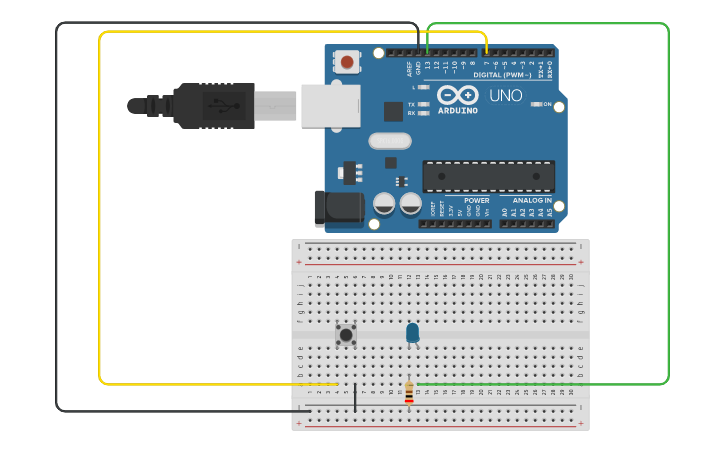 Circuit design TARC 1 - LED com botão | Tinkercad