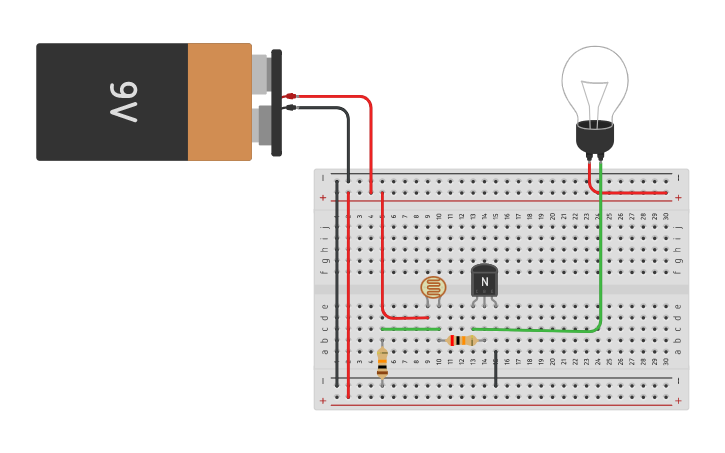Circuit design Encender bombilla con transistor - Tinkercad