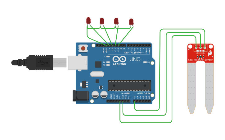 Circuit design soil sensor - Tinkercad