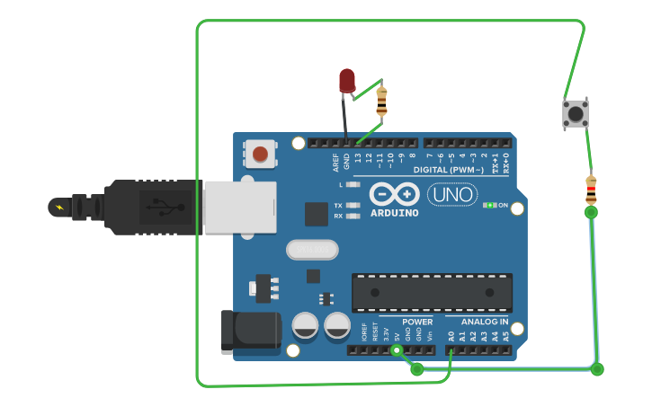 Circuit design led button - Tinkercad