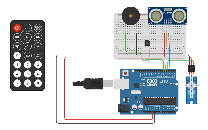 Circuit design SMART GATE WITH SECURITY SYSTEM - Tinkercad