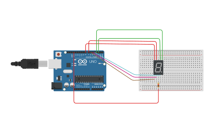 Circuit design CATHODE 7 segment display - Tinkercad