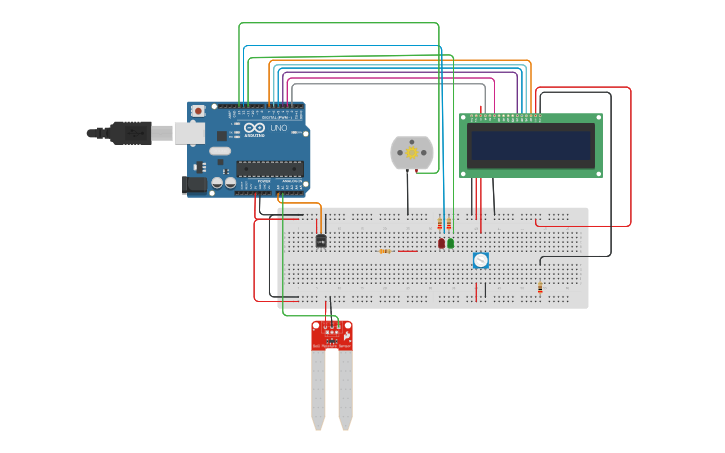 Circuit design Smart Irrigation system - Tinkercad