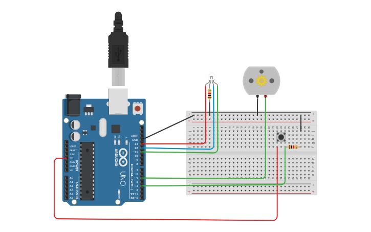 Circuit design Led RGB e Motor CC (RGB Led and CC Motor) - Tinkercad